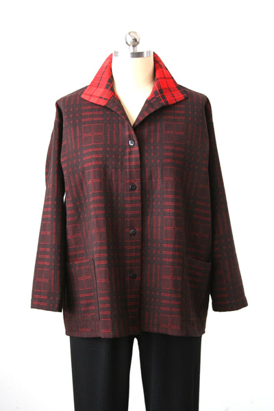 Christopher Calvin Plaid Open Jacket 4512 F25Tank/Black, Red/Black – IBHANA