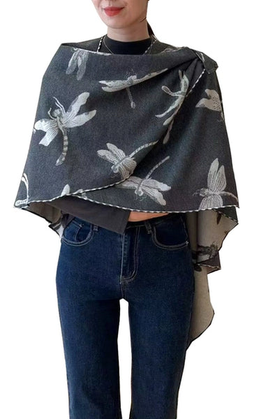Winding River Wrap Gray / White Dragonfly Reversible Loop Wrap – IBHANA